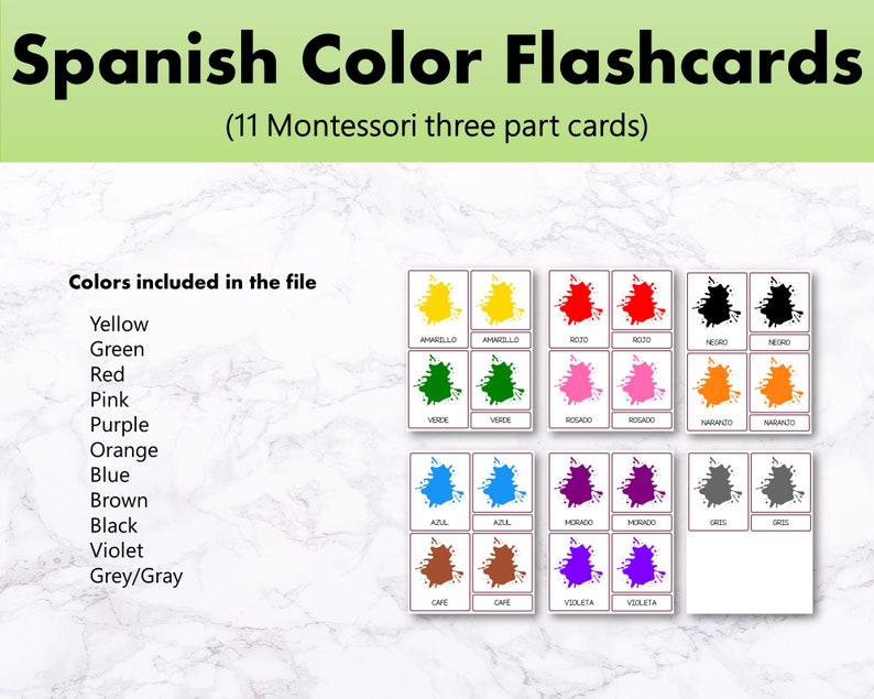 Spanish Flashcards for Toddlers, Color Flash Cards, Montessori Flash ...