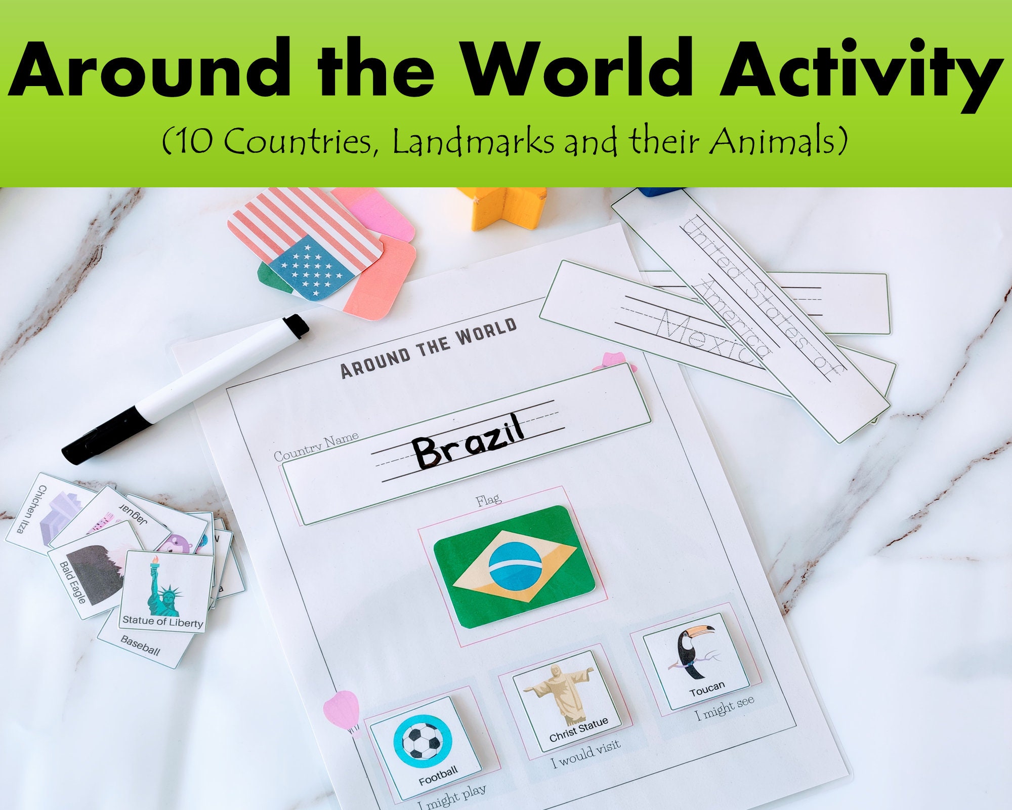 Learning Countries and Flags, Around the World Busy Book Page, Learn ...