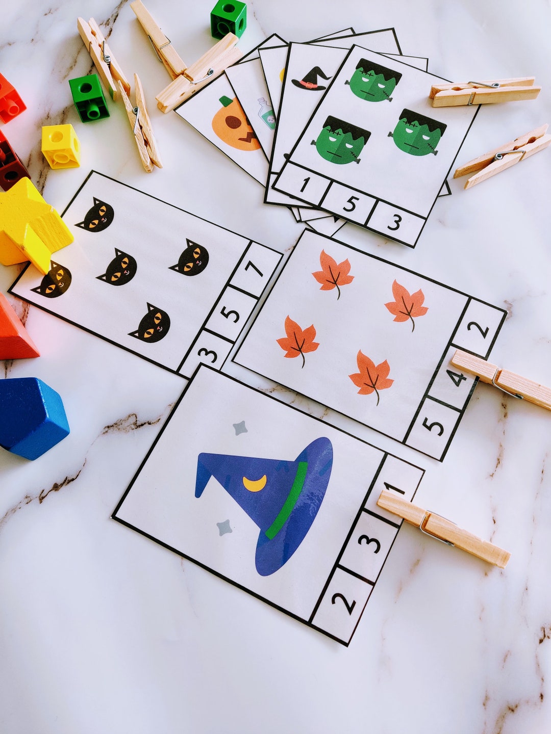Halloween Math Count and Clip Cards Activity for Toddlers, Preschool ...
