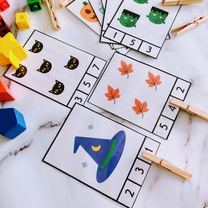Halloween Math Count and Clip Cards Activity for Toddlers, Preschool ...