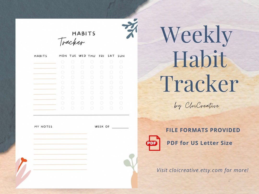 Weekly Habit Tracker PDF Printable | Floral + Plain 2 Versions ...