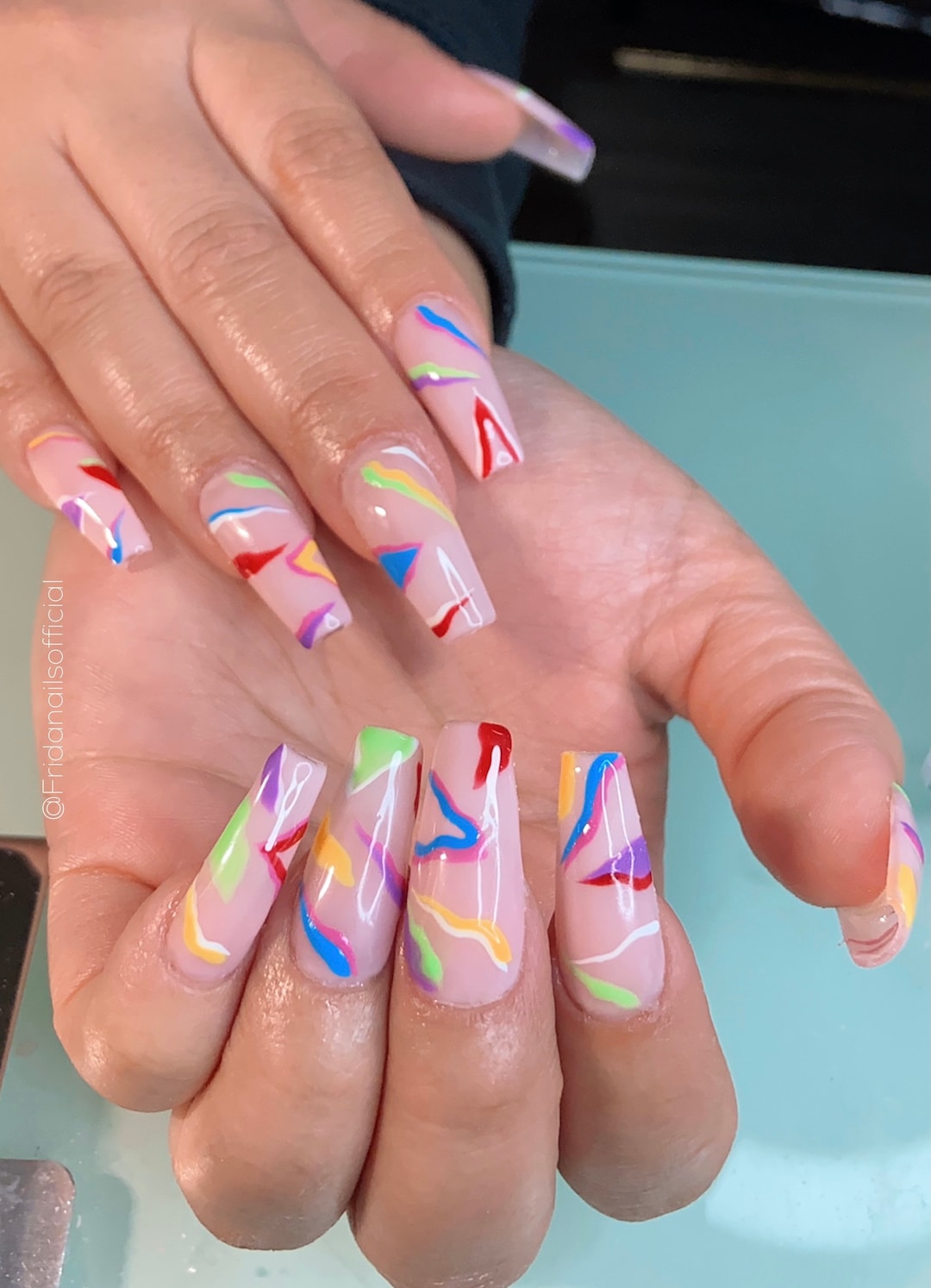 Wavy Design. Strip Nails . Abstract Nail Design . Press on Nails. Round ...