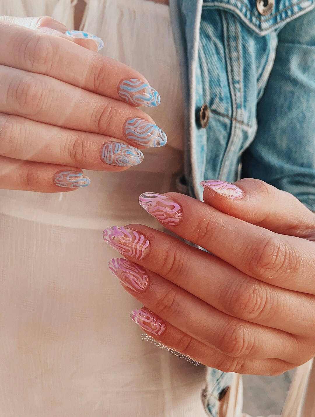 Wavy Design. Abstract Nail Design . Press on Nails. Round Nails. Custom ...