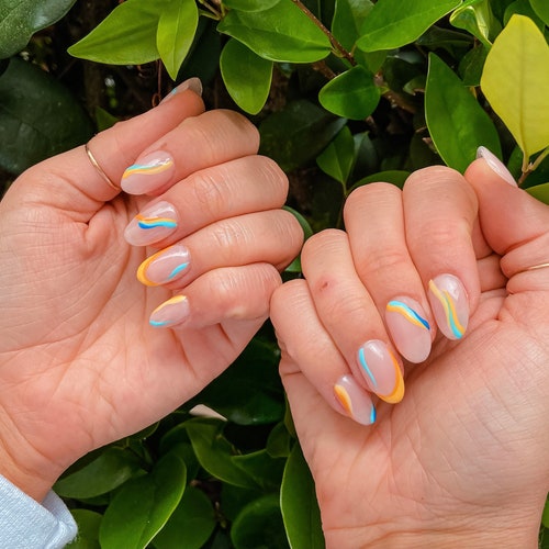 Wavy Nail Design. Abstract Nail Design . Press on Nails. - Etsy