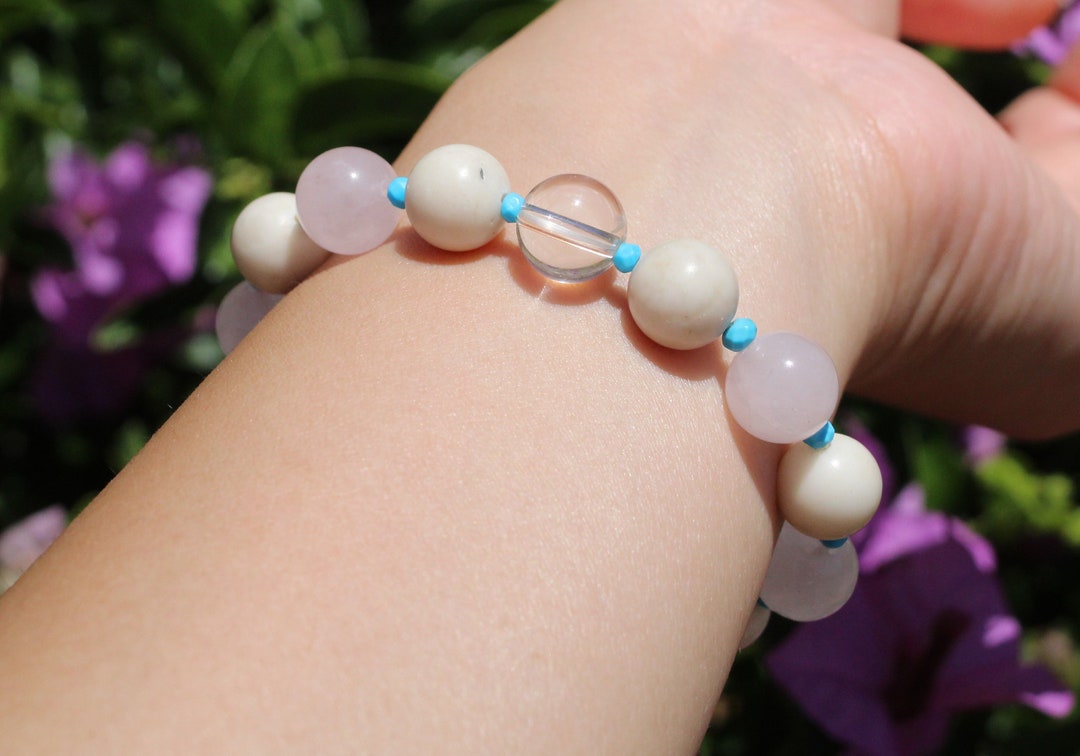 Riverstone, Rose Quartz, Turquoise, Crystal Beaded Bracelet, Free Gift ...