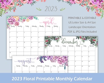 Monthly Calendar Landscape - Etsy