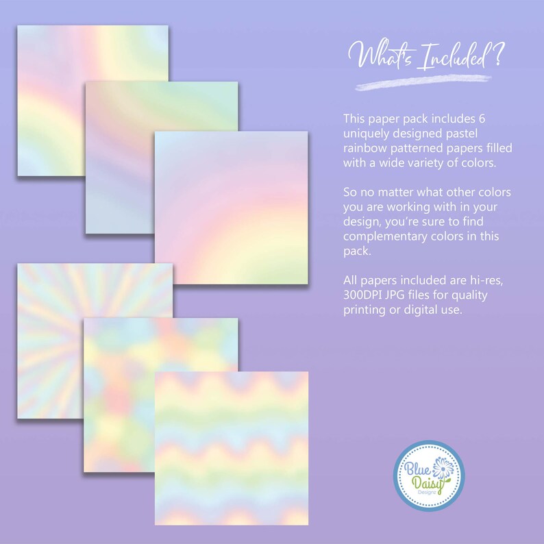 Pastel Rainbow Digital Paper Pack Vol.3, Rainbow Pattern, Background ...