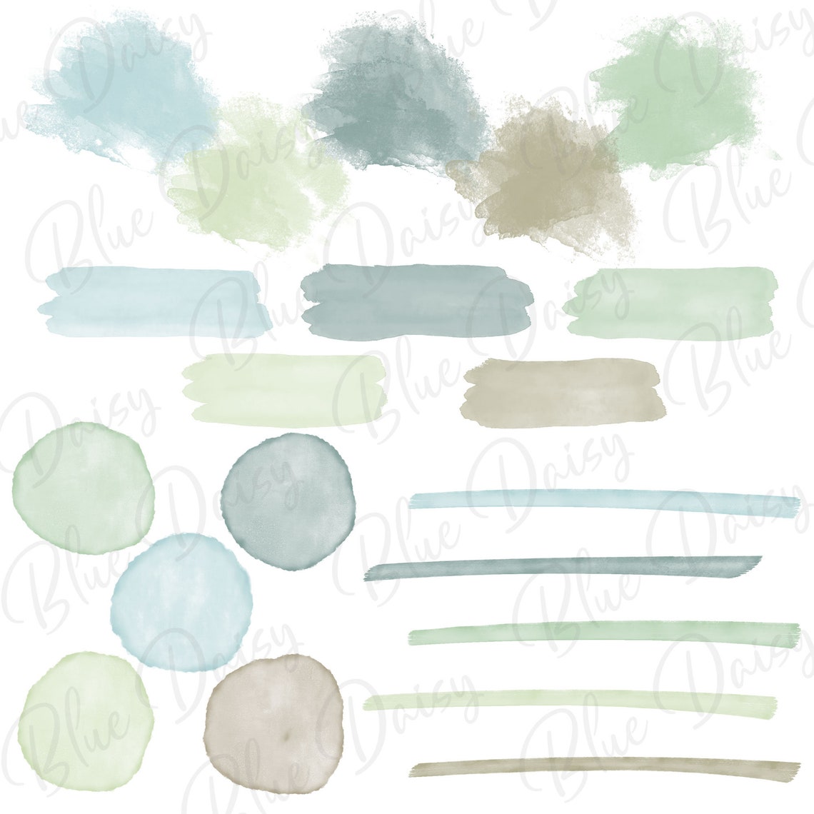 Watercolor Clipart Seascape Blues & Greens, Textures, Blobs, Banners ...