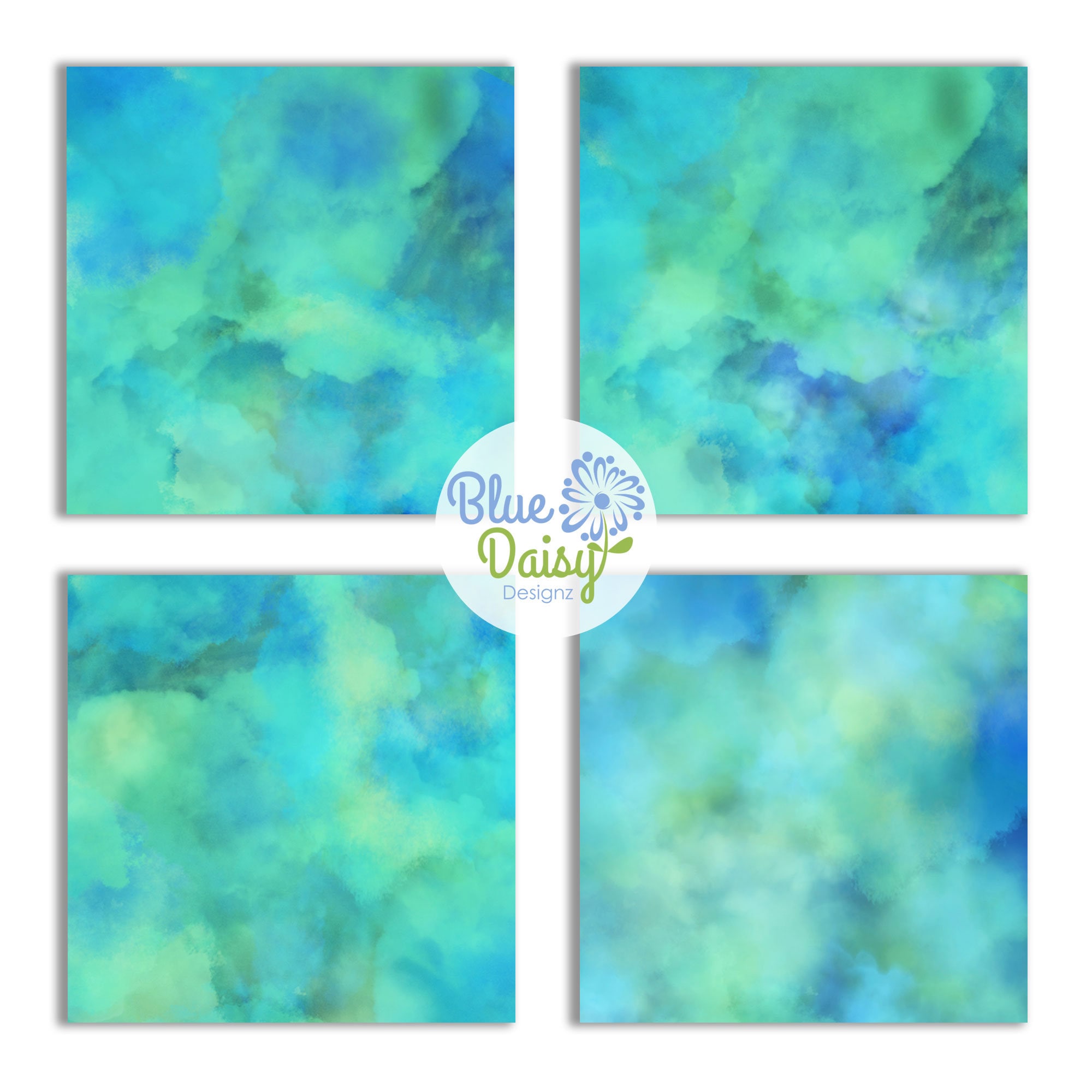 Cloudy Blue Green Textures Digital Paper Pack, Watercolor Digital Paper ...