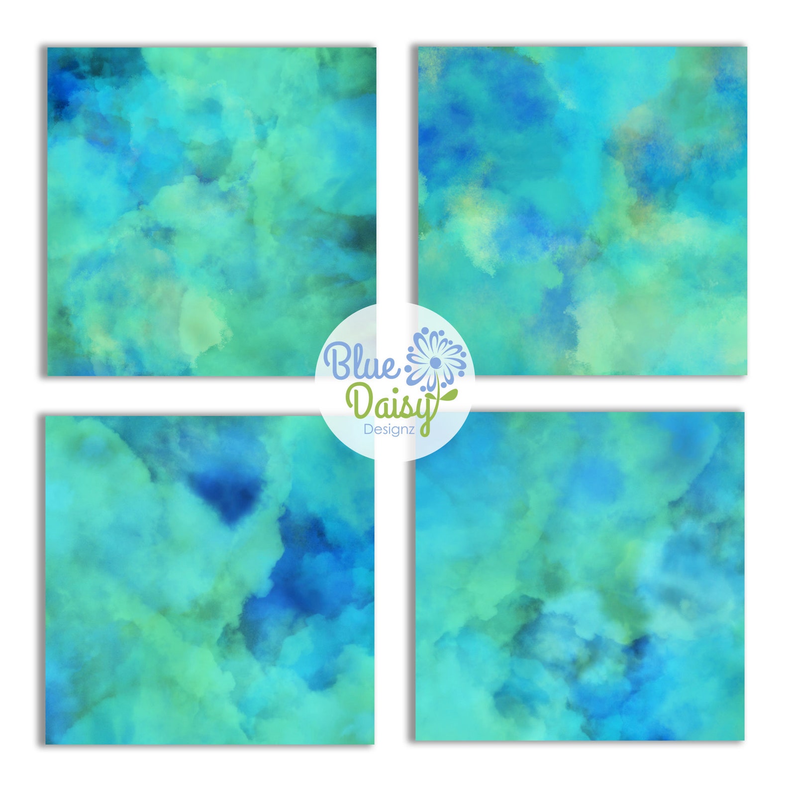 Cloudy Blue Green Textures Digital Paper Pack, Watercolor Digital Paper ...