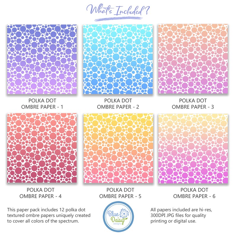 Polka Dot Ombre Digital Paper Pack, Colorful Digital Paper, Background ...