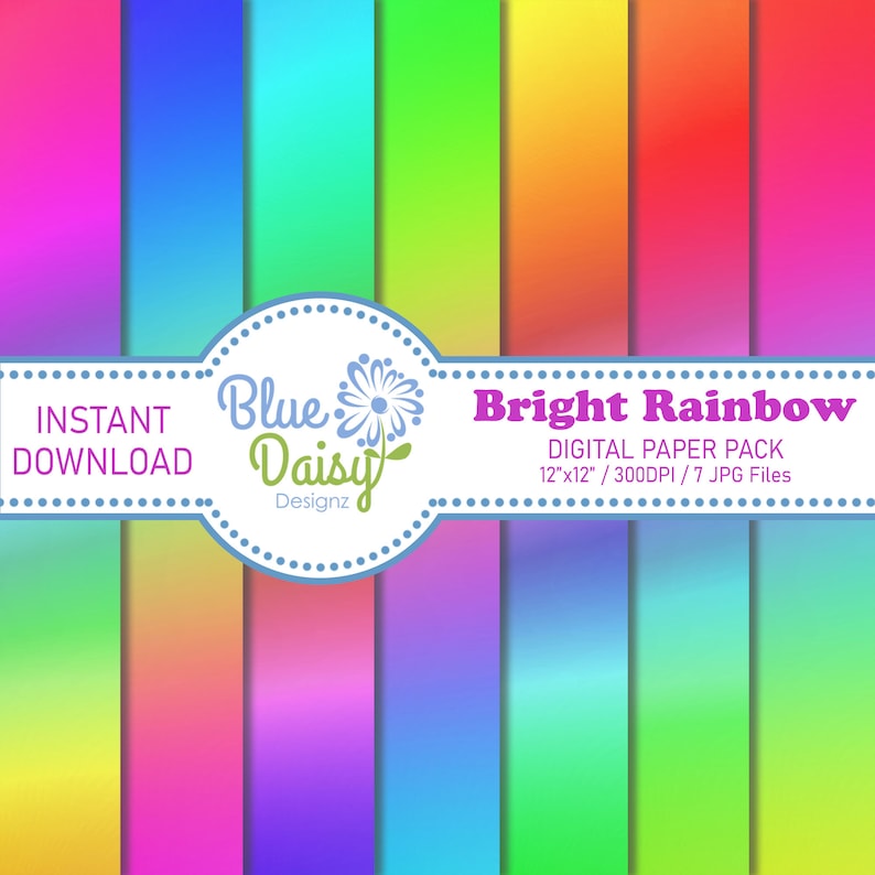 Bright Rainbow Digital Paper Pack, Rainbow Digital Paper, Rainbow ...