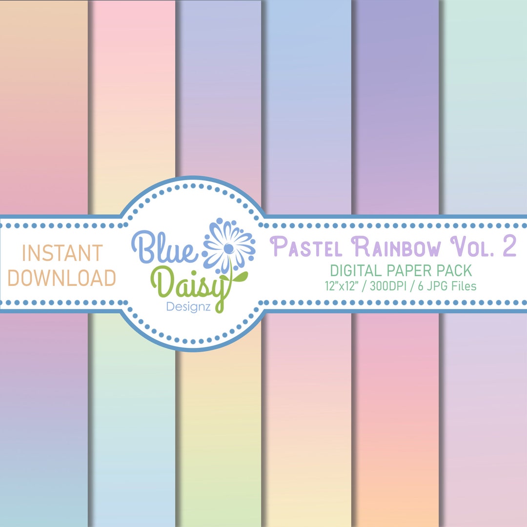 Pastel Rainbow Digital Paper Pack Vol.2, Rainbow Pattern, Background ...