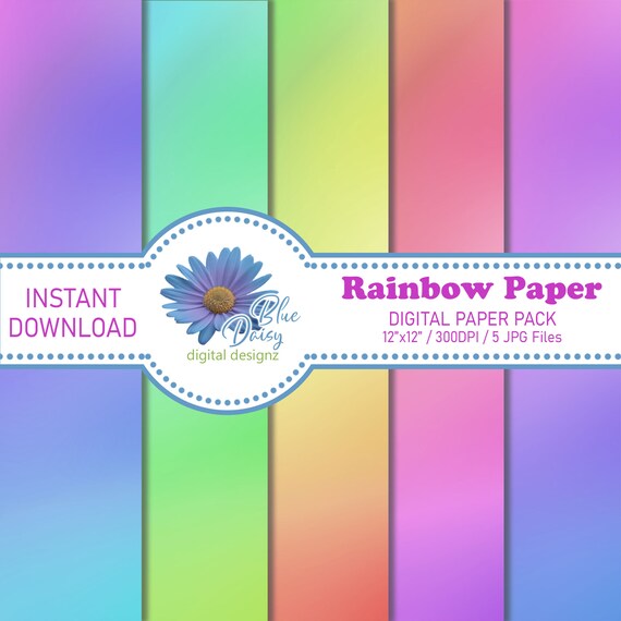Rainbow Digital Paper Pack Gradient Digital Paper Rainbow | Etsy