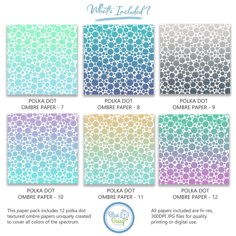 Polka Dot Ombre Digital Paper Pack, Colorful Digital Paper, Background ...
