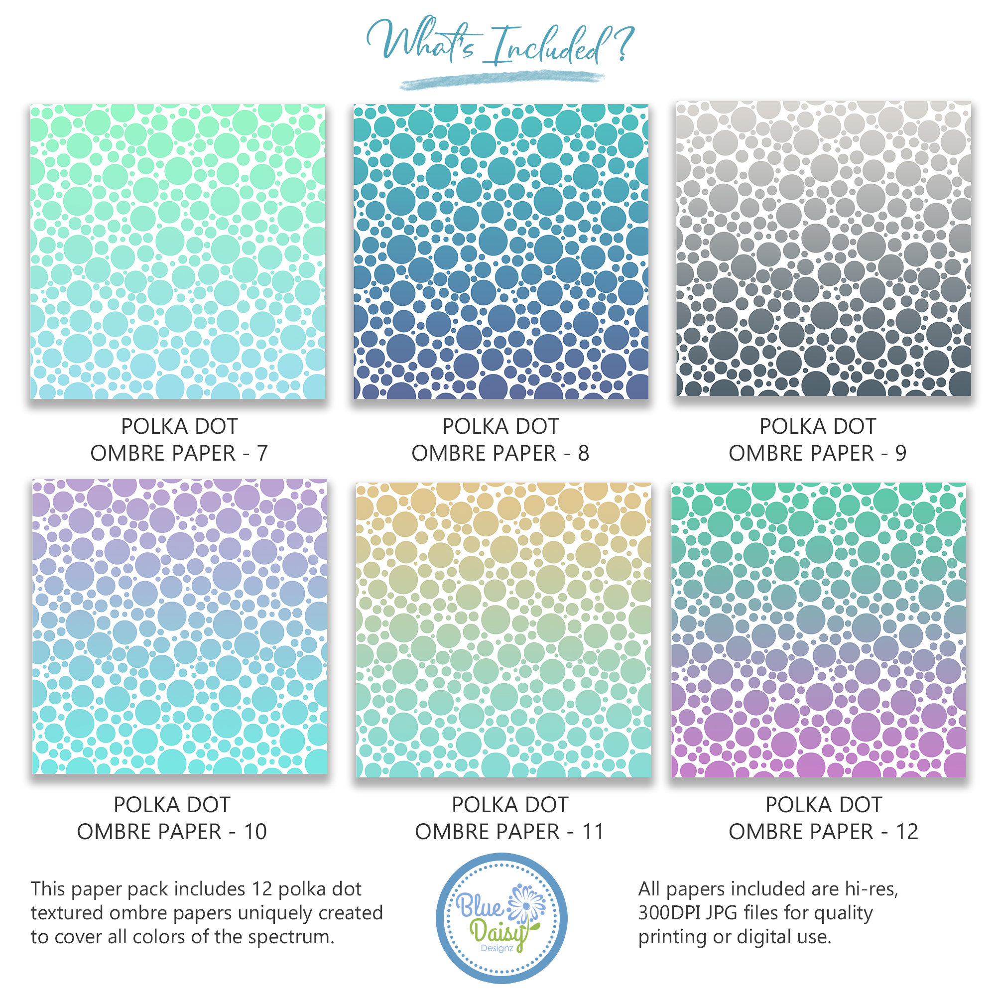 Polka Dot Ombre Digital Paper Pack, Colorful Digital Paper, Background ...