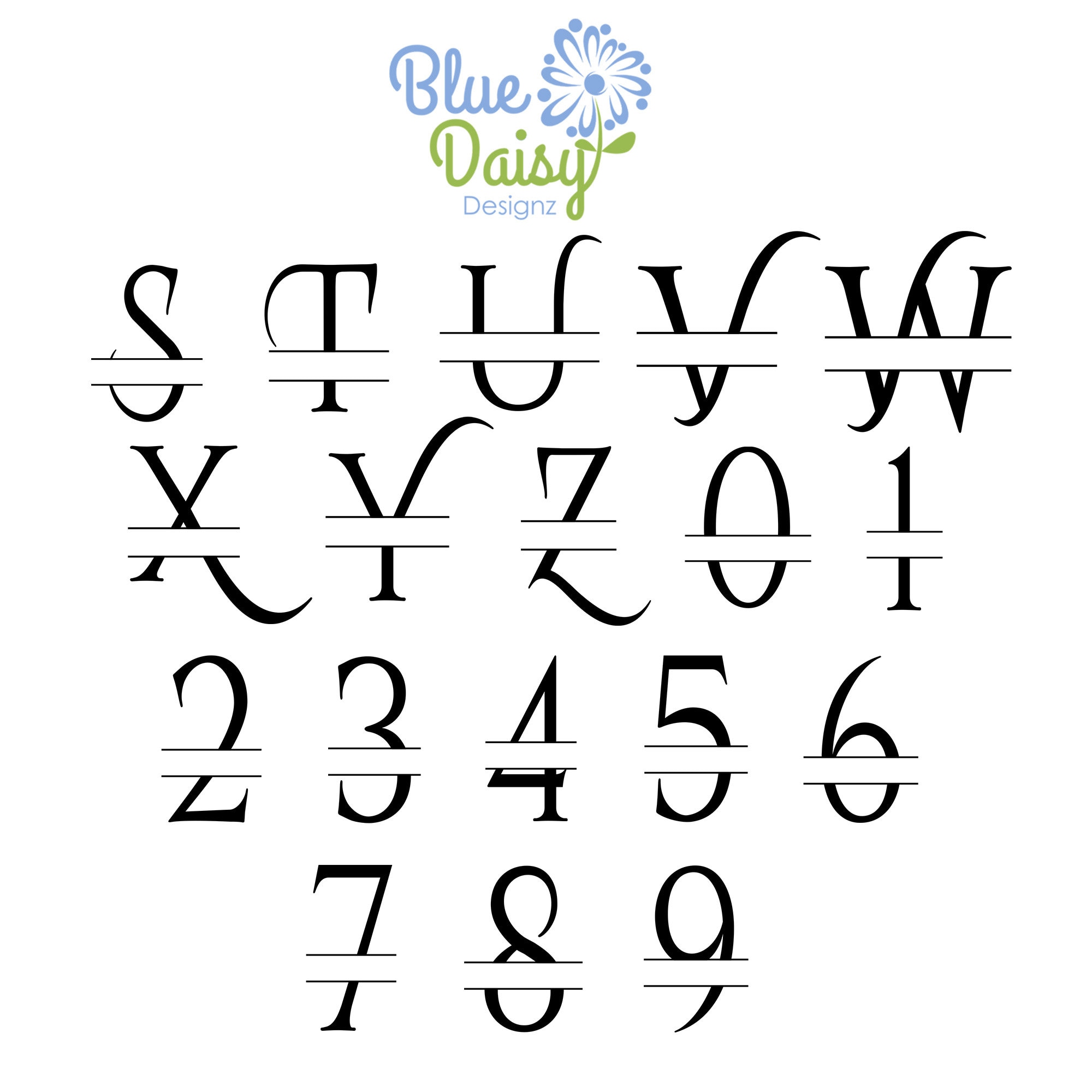 Split Monogram Swoosh Alphabet/number SVG/PNG Instant Download, Split ...