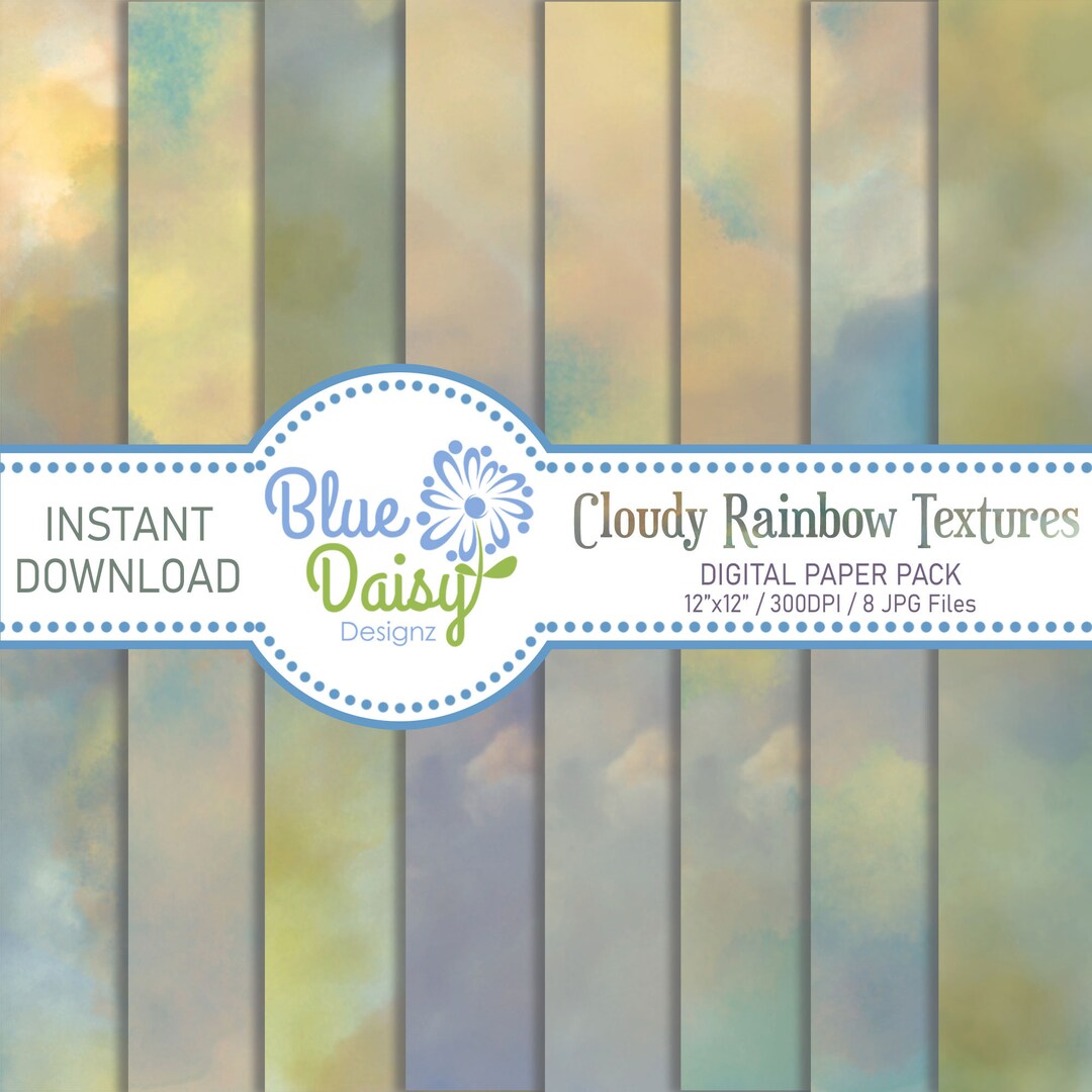 Cloudy Rainbow Textures Digital Paper Pack, Watercolor Digital Paper ...