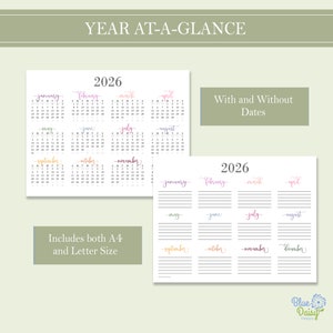 2026 Watercolor Floral Calendar PLUS | Printable Landscape Horizontal ...
