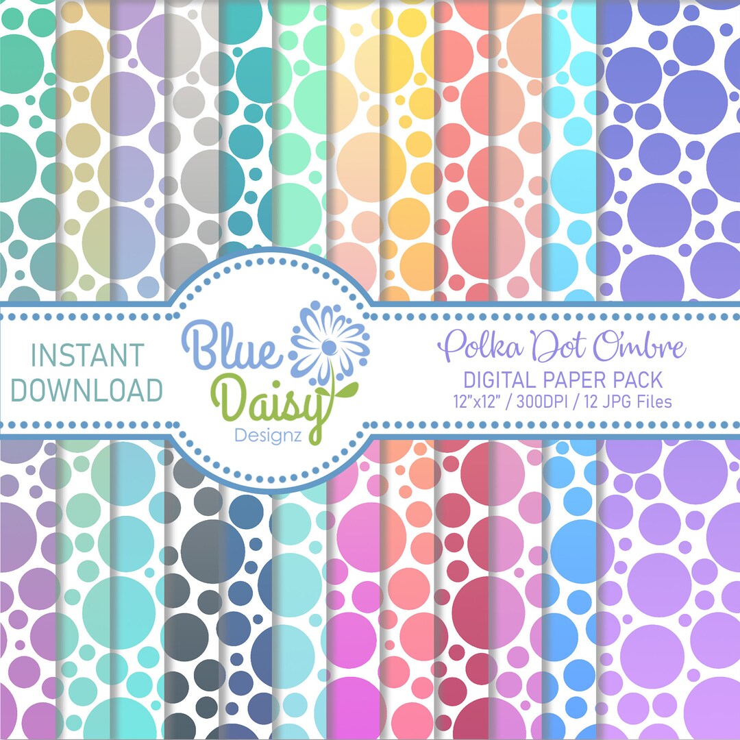 Polka Dot Ombre Digital Paper Pack, Colorful Digital Paper, Background ...