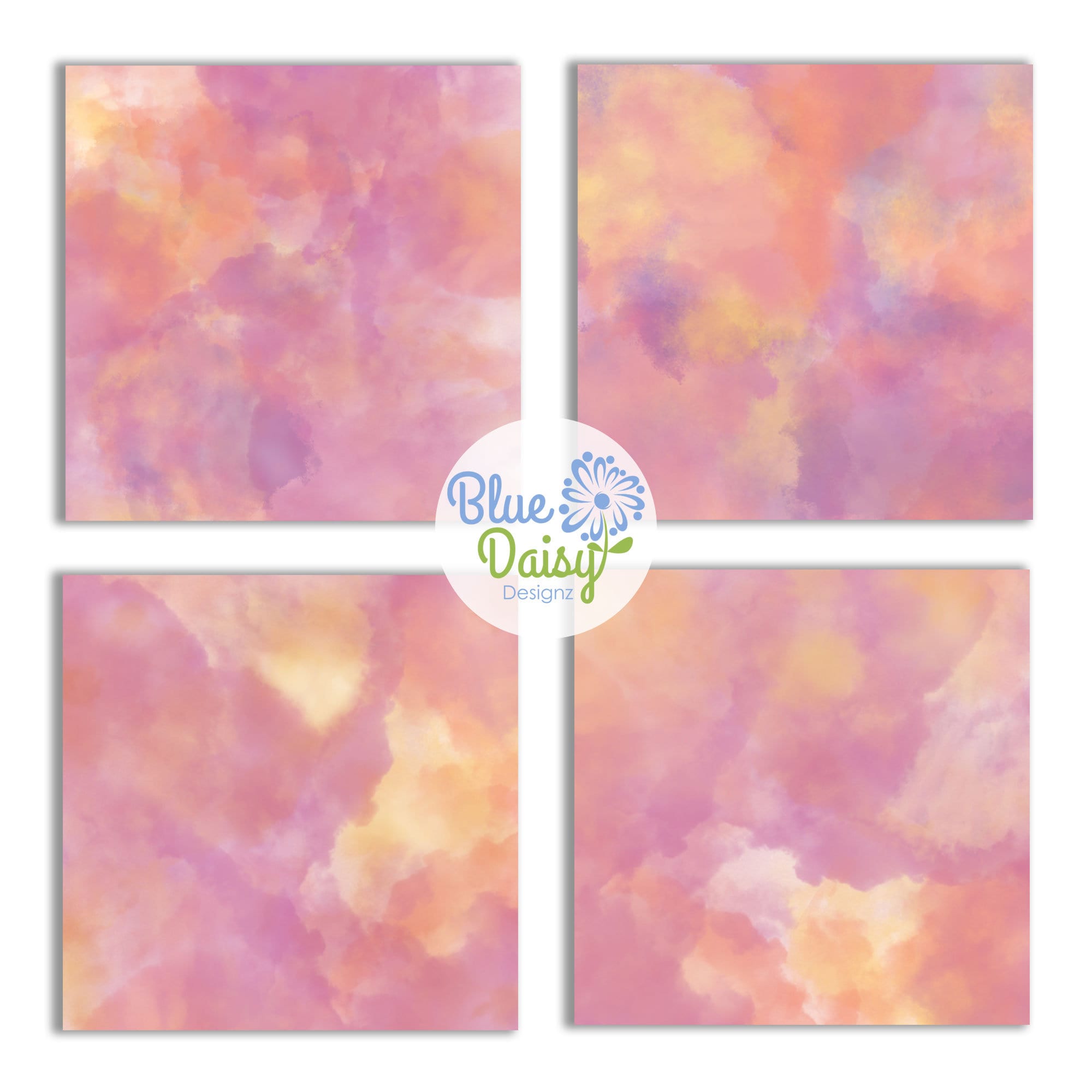 Cloudy Pink Orange Textures Digital Paper Pack, Watercolor Digital ...