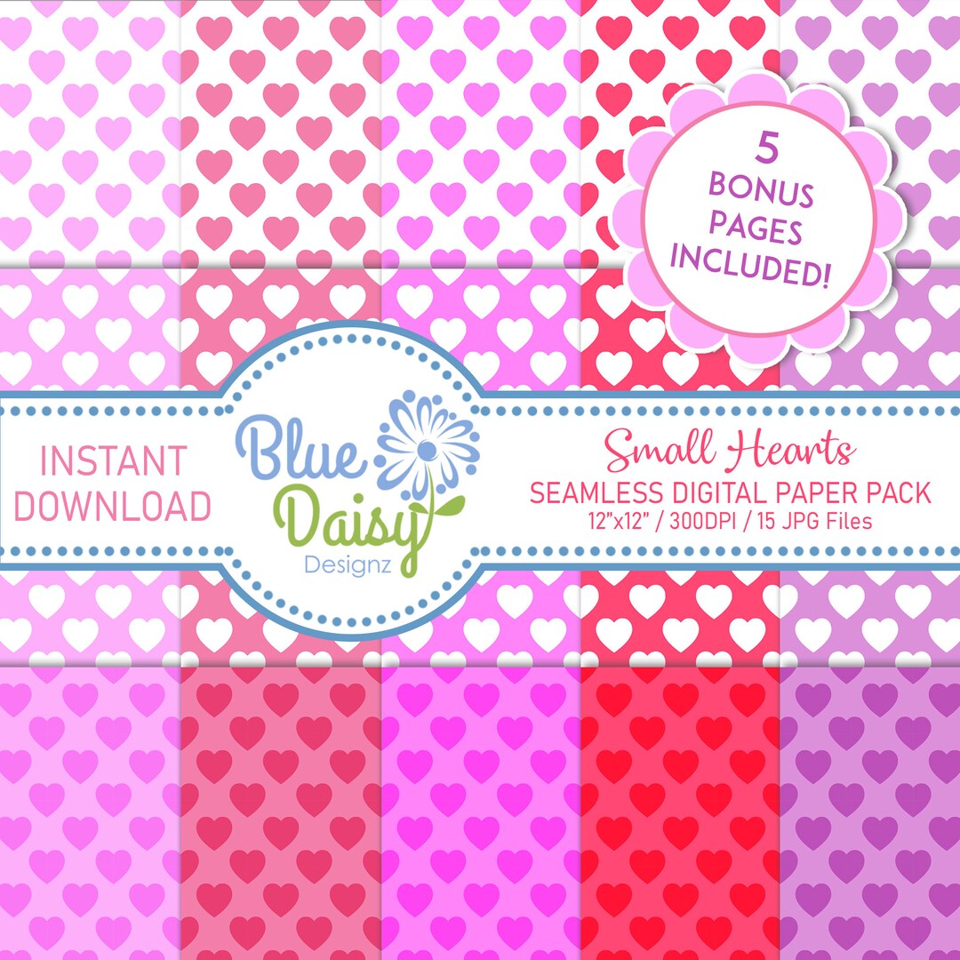 Small Hearts Digital Paper Pack, Valentine's Digital Paper, Seamless ...