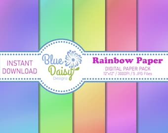 Pastel Rainbow Digital Paper Pack, Gradient Digital Paper, Rainbow ...