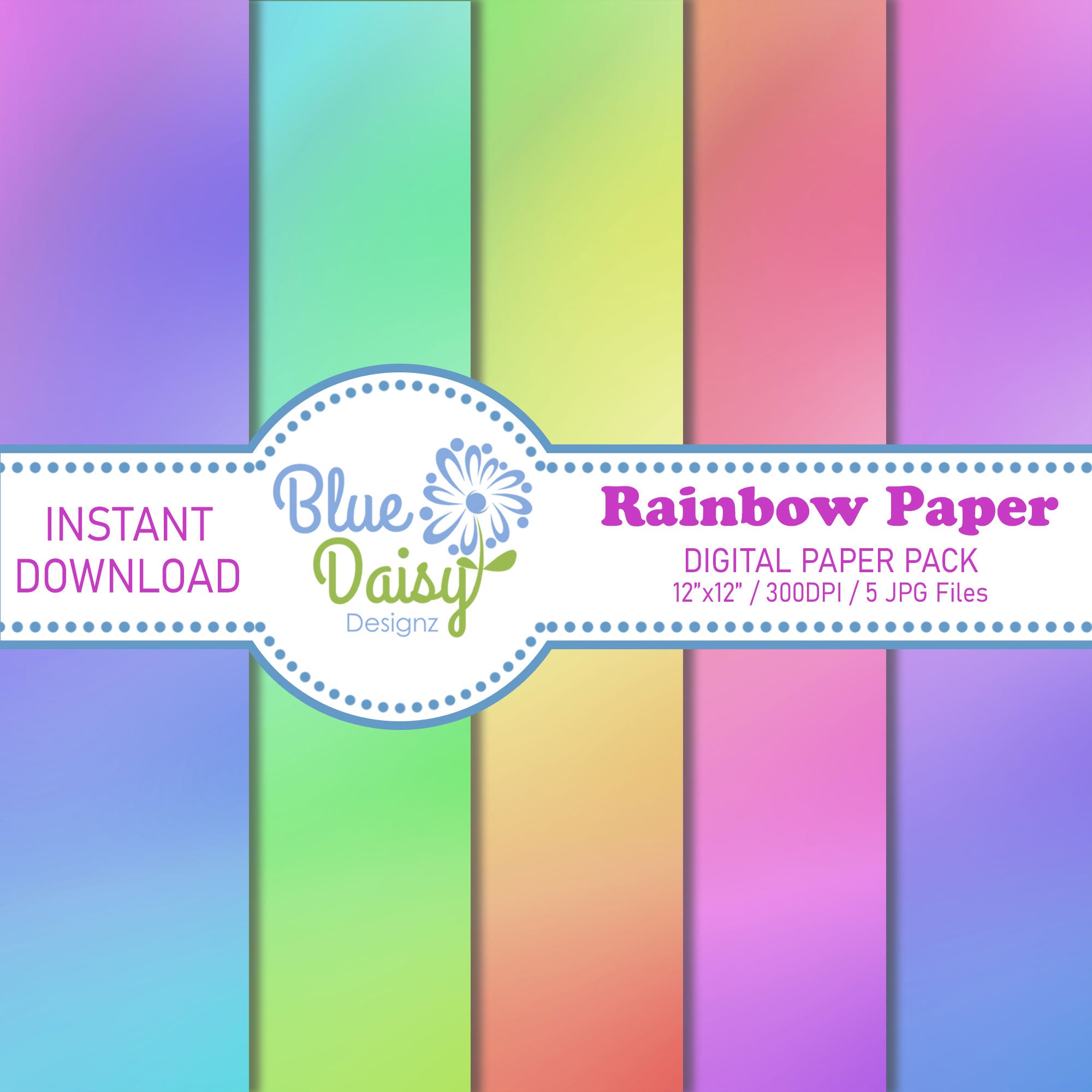 Rainbow Digital Paper Pack, Gradient Digital Paper, Rainbow Pattern ...