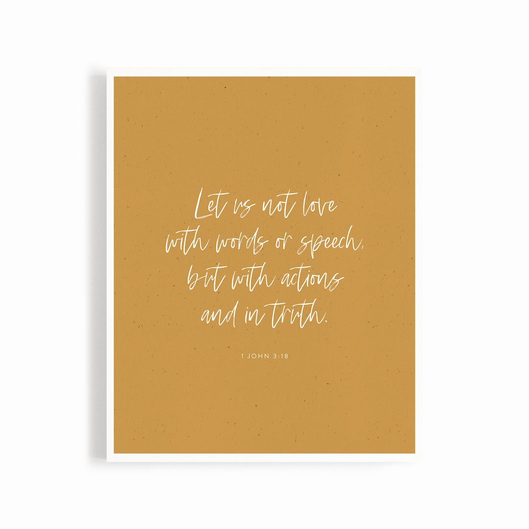 1 John 3:18, Love With Action and in Truth, Yellow Christian Wall Decor ...