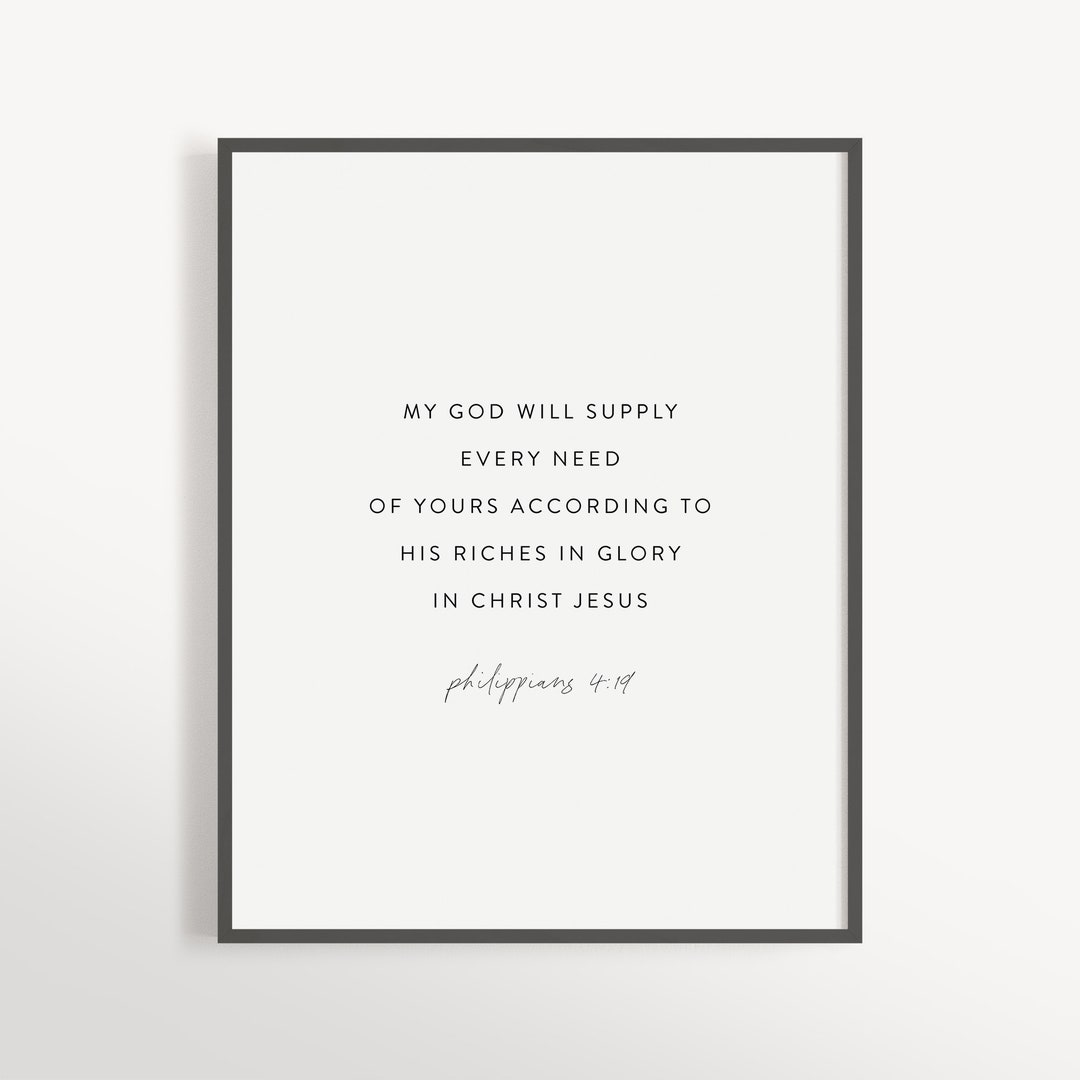 Philippians 4:19, Printable Wall Art Modern Christian, Minimal Bible ...