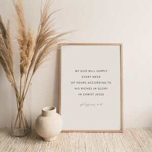 Philippians 4:19, Printable Wall Art Modern Christian, Minimal Bible ...