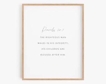 Proverbs 20:7 Father's Day Bible Verse Printable | Etsy