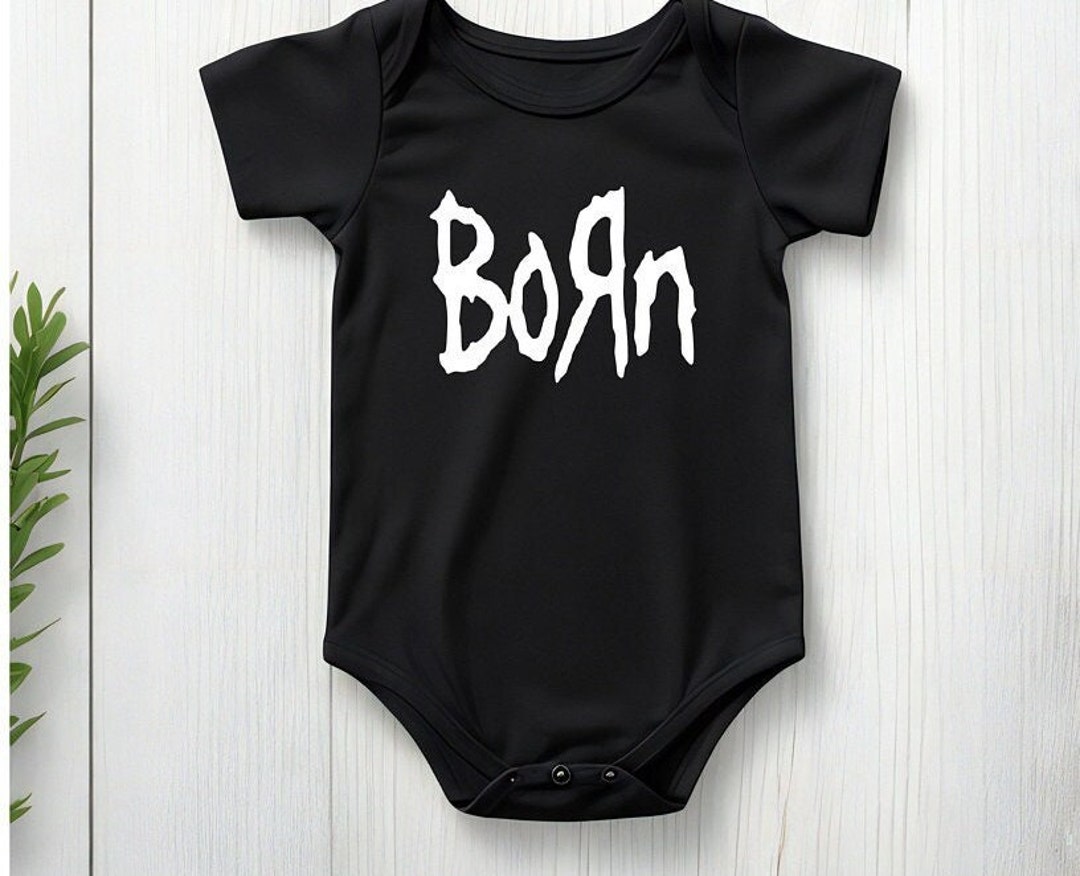 Born Baby Bodysuit Gift- Black "born" Baby Bodysuit- Rock Baby Gift ...