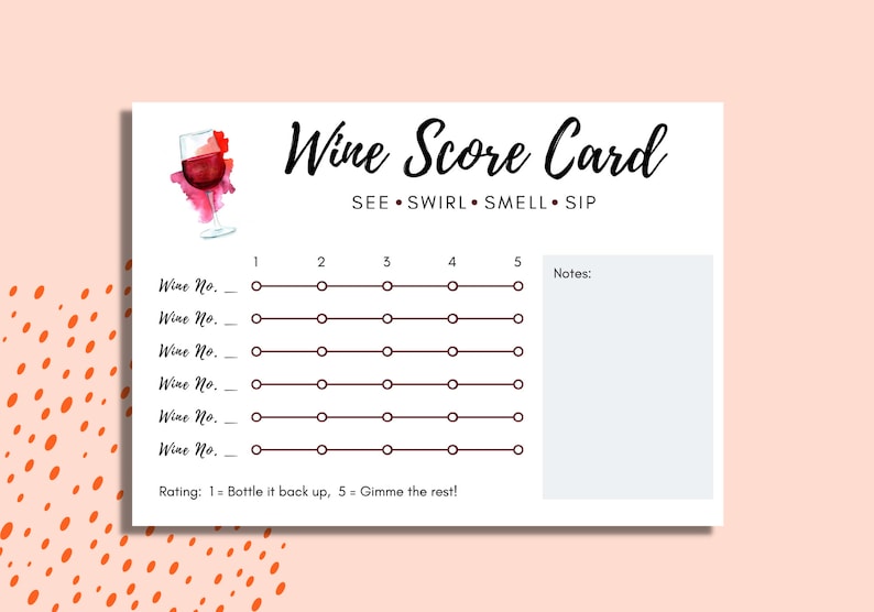 Wine Tasting Score Card | Fill in Numbers | Printable Score Card - Etsy