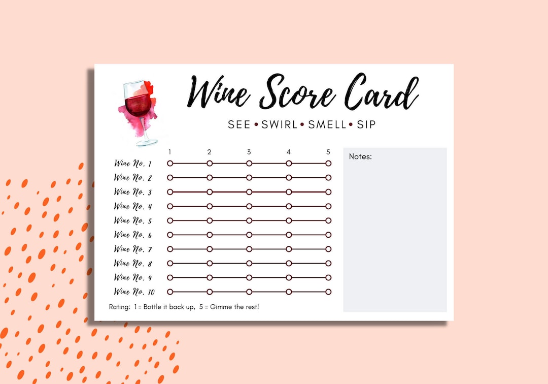 Wine Tasting Score Card | 10 Wines | Printable Score Card - Etsy