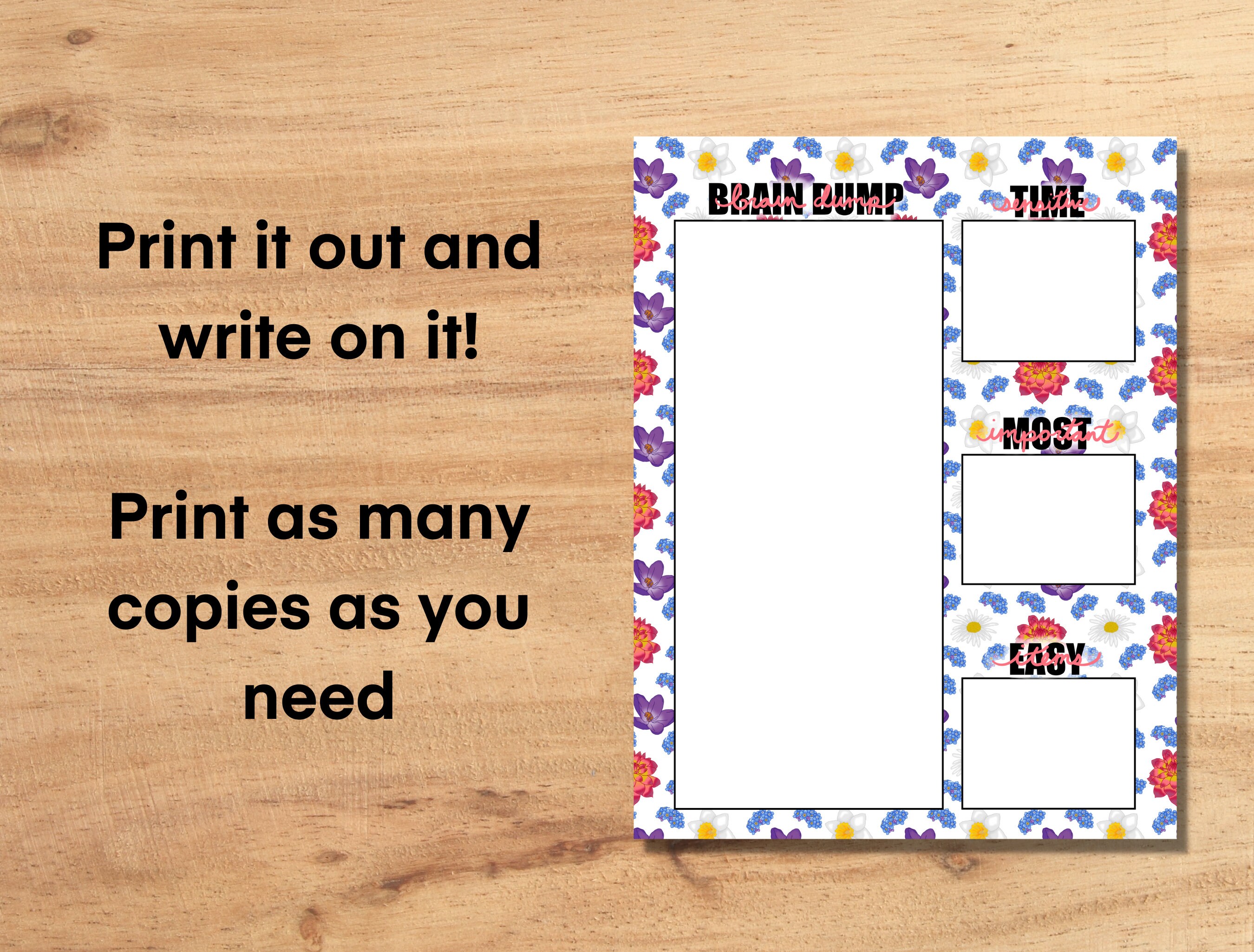 Spring Flowers Brain Dump PDF, Printable, DIGITAL DOWNLOAD, Planning ...
