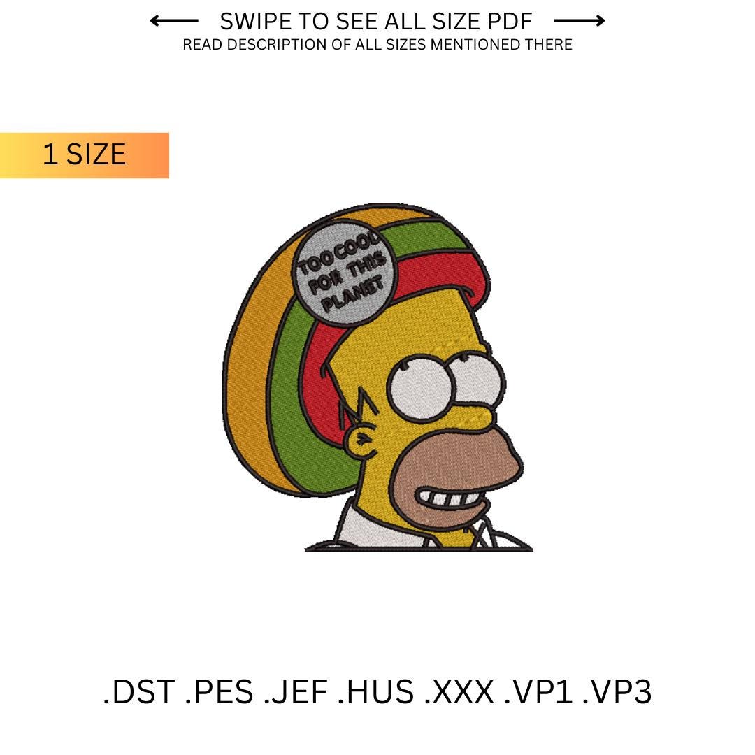 Rasta Homero Embroidery File, Digital Simpson Cartoon Embroidery Design ...