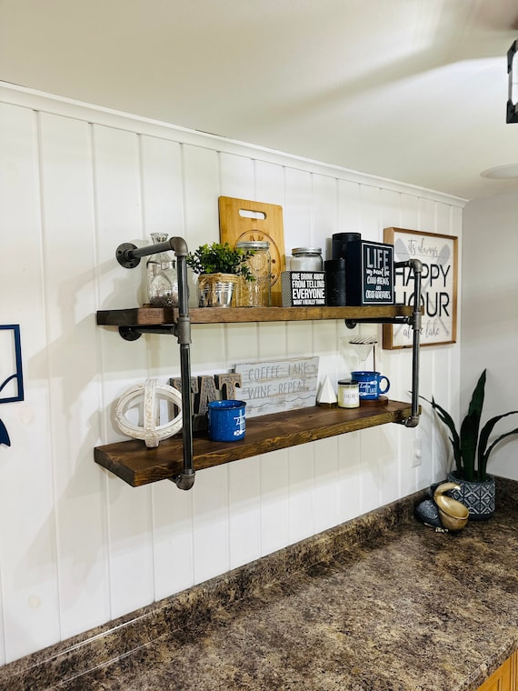Industrial Wall Mounted Floating Shelving Open Bookcase Liquor Display Kitchen Storage Industrial Pipe Shelf Wall Mounted Shelf Etsy