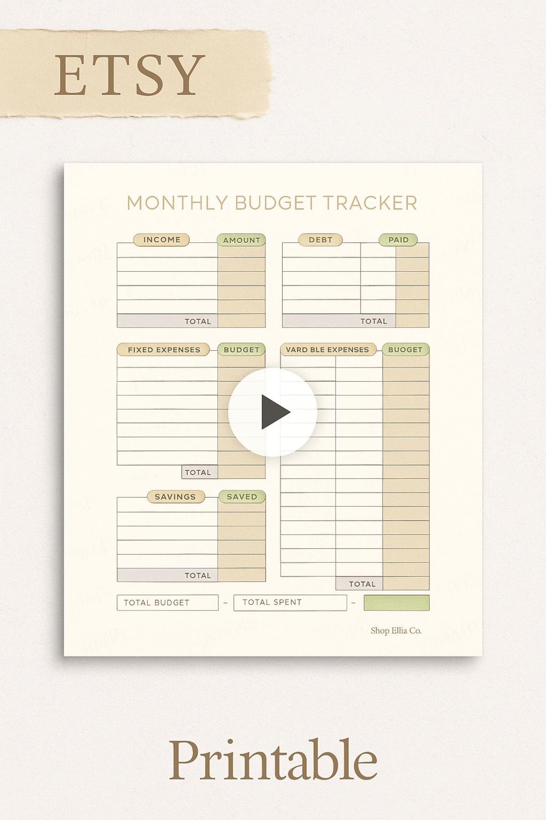 Printable Monthly Budget Tracker | Budget Planner PDF | Simple Finance ...