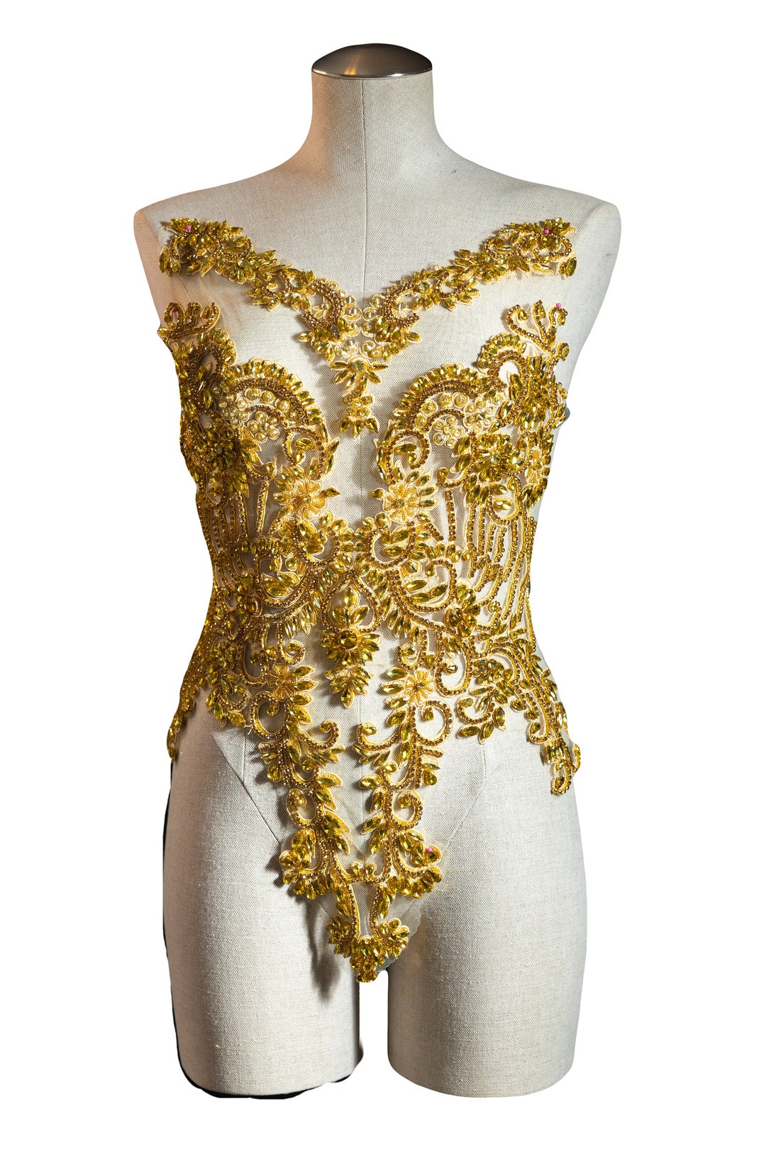 Rhinestone Bodice Appliqué Gold Dubai Sewing Appliqué for Dress Making ...