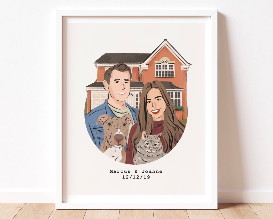 Custom Family Portrait With House in Background (digital Portrait) - Etsy