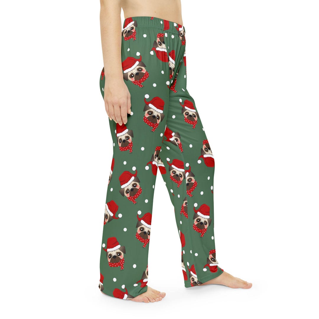 Christmas Pug Women's Pajama Pants Holiday Lounge Sleepwear, Pug Pajama ...