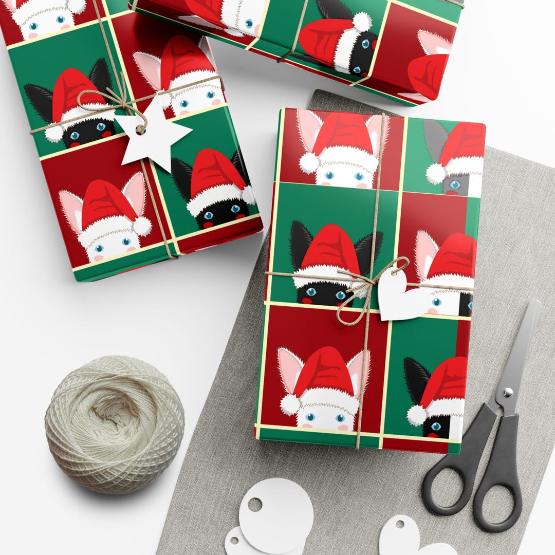 Black Cat Christmas Wrapping Paper, Holiday Gift Wrap, Festive Wrapping ...
