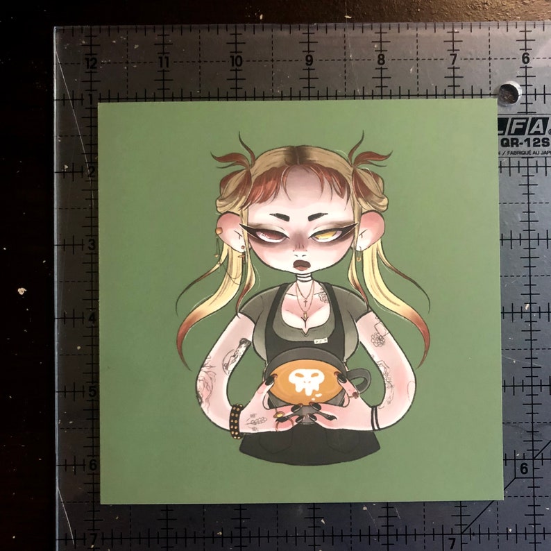 Coffee Goth Girl Art Print Barista Girl Starbucks Barista - Etsy