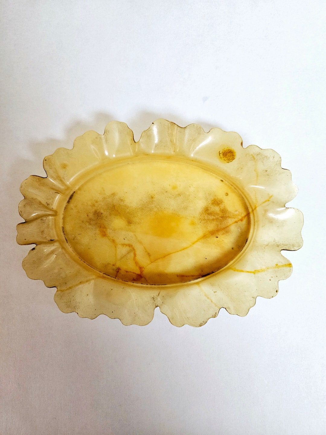 Vintage 1920's Celluloid Bakelite Amber Scalloped Vanity Trinket or ...