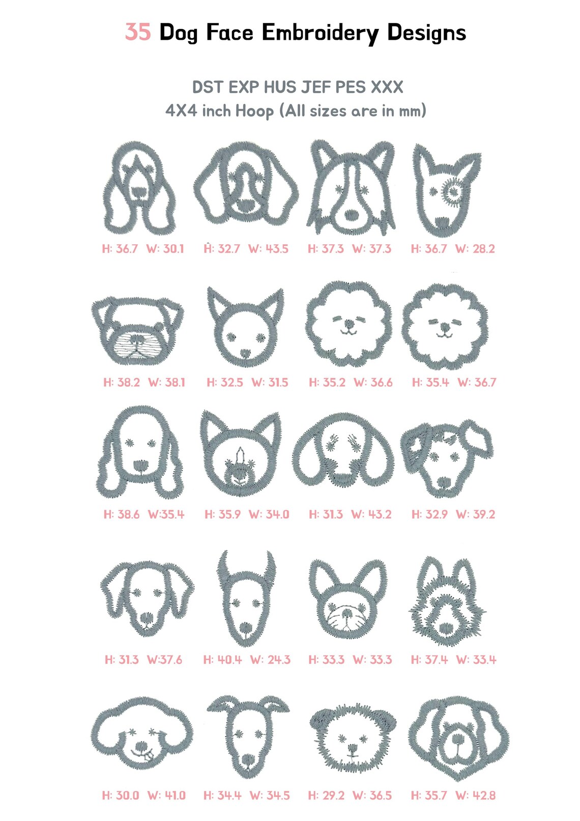 35 Dog Face Outline Machine Embroidery File - Etsy
