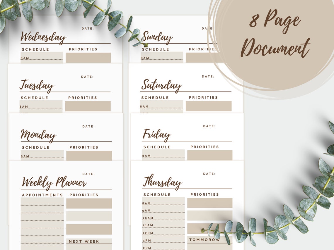 Printable Editable Weekly Planner | Canva Template, Instant Download ...