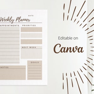 Printable Editable Weekly Planner | Canva Template, Instant Download ...