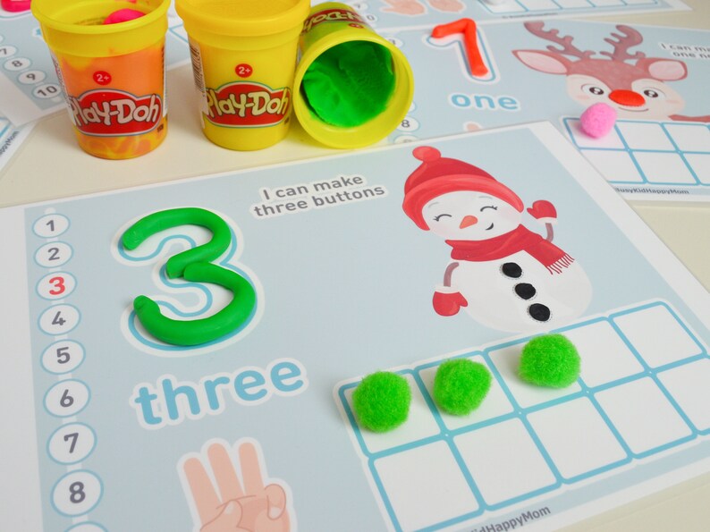 Christmas NUMBER 1-10 Play Dough Mat Printable Playdough - Etsy