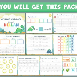 Printable Name Workbook, Personalized Dinosaur Themed Name Tracing and ...